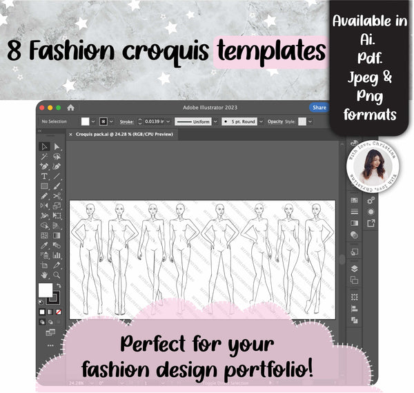 8 fashion croqui pose templates (10-head figures) (Ai., Png, Jpeg, Pdf ...