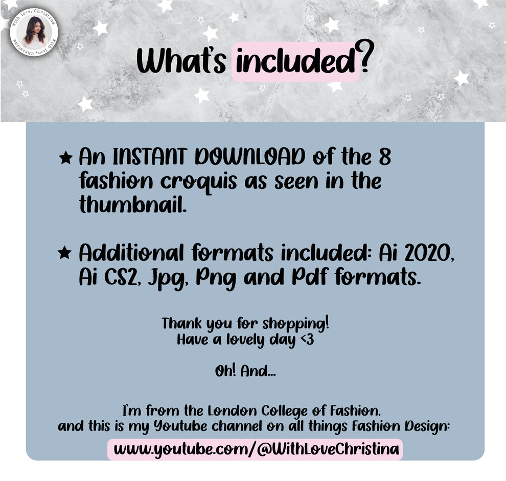 8 fashion croqui pose templates (10-head figures) (Ai., Png, Jpeg, Pdf ...