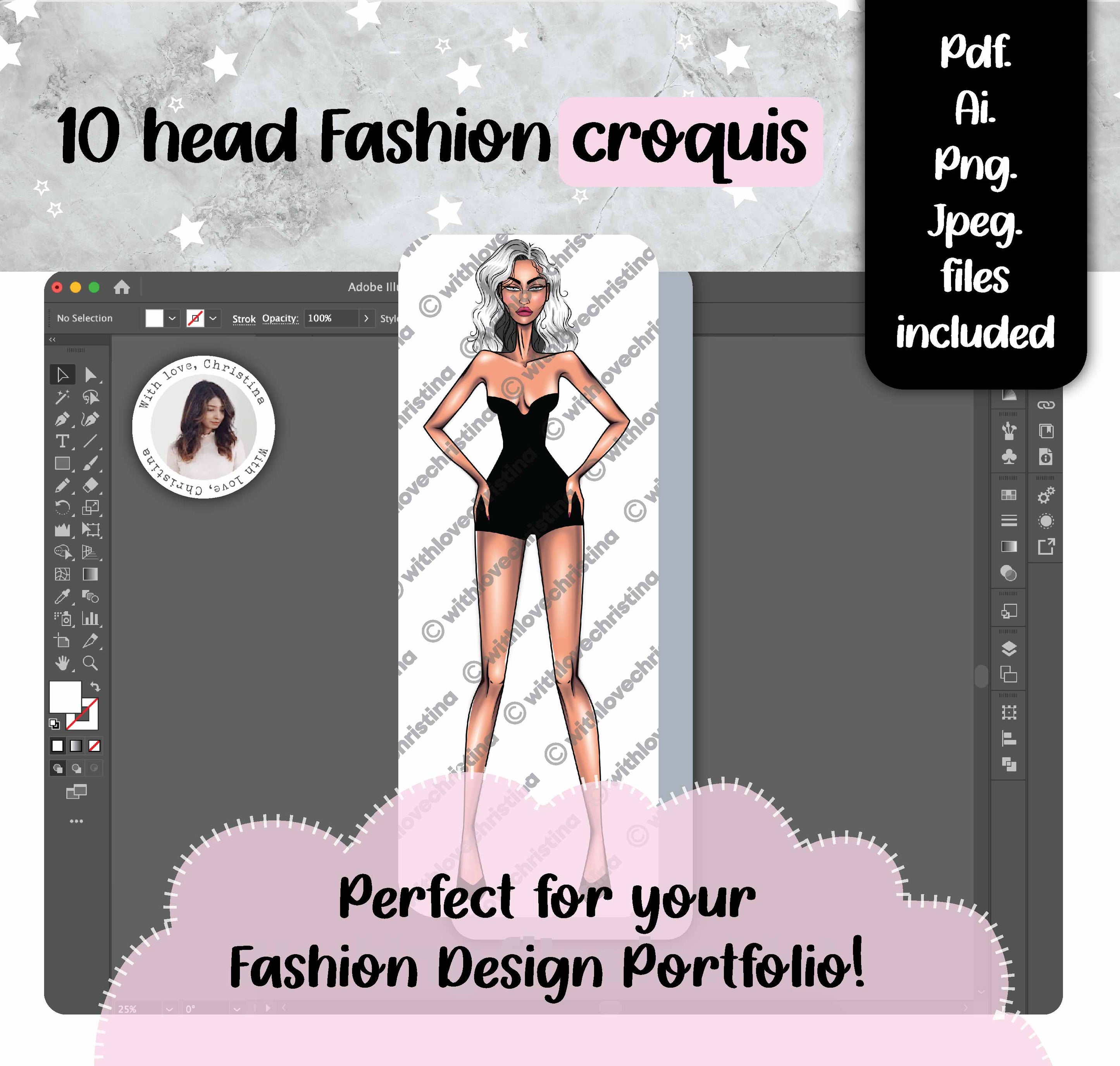 Stylized 10-head Fashion Croquis (Editable Ai. files) – WithLoveChristina