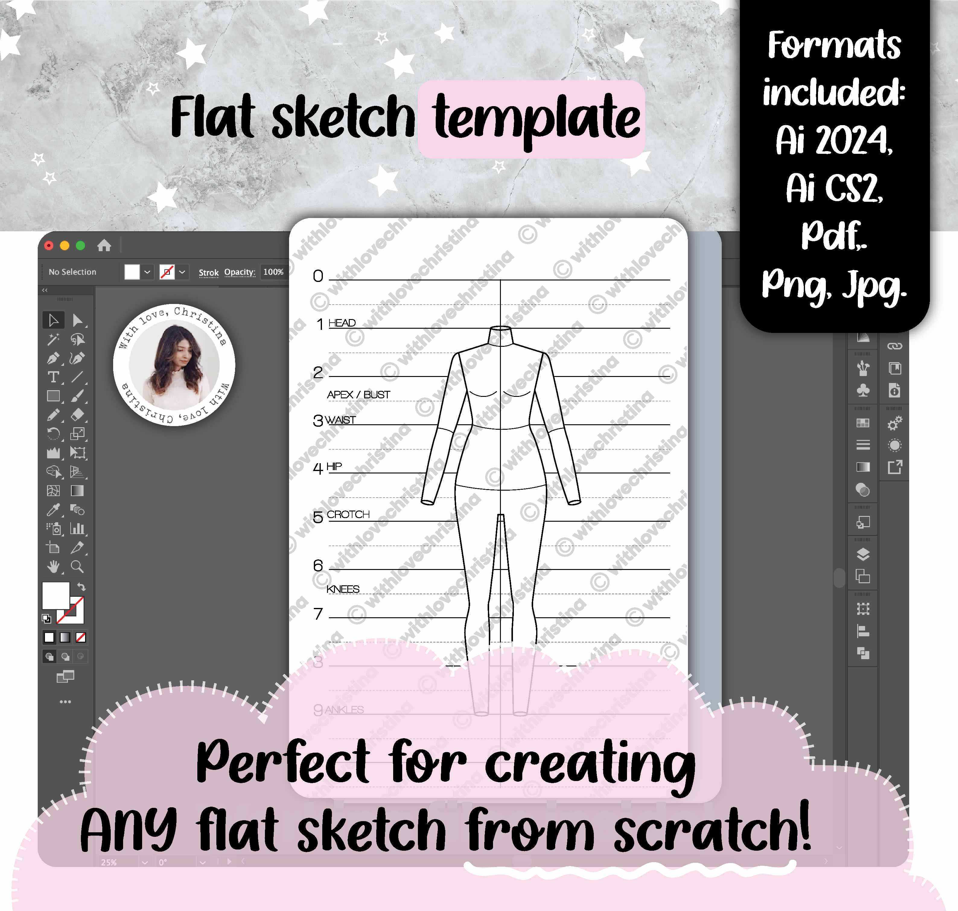 Flat Sketch Template (Editable Ai files, Png, Jpeg, Pdf ...